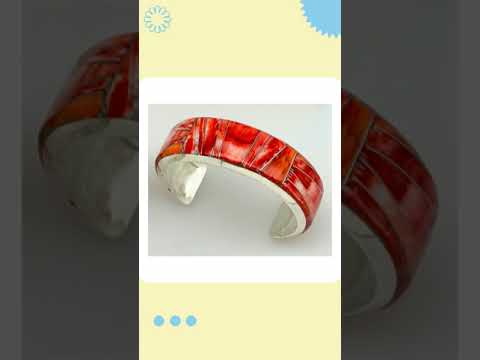 Massive Navajo Red Orange Spiny Inlay Cuff Bracelet Sterling R. Brown