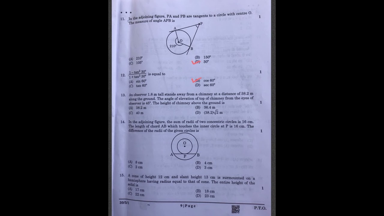 Class 10 Standard Maths | CBSE 2025 exam | Answer key | Set-1, Section-A