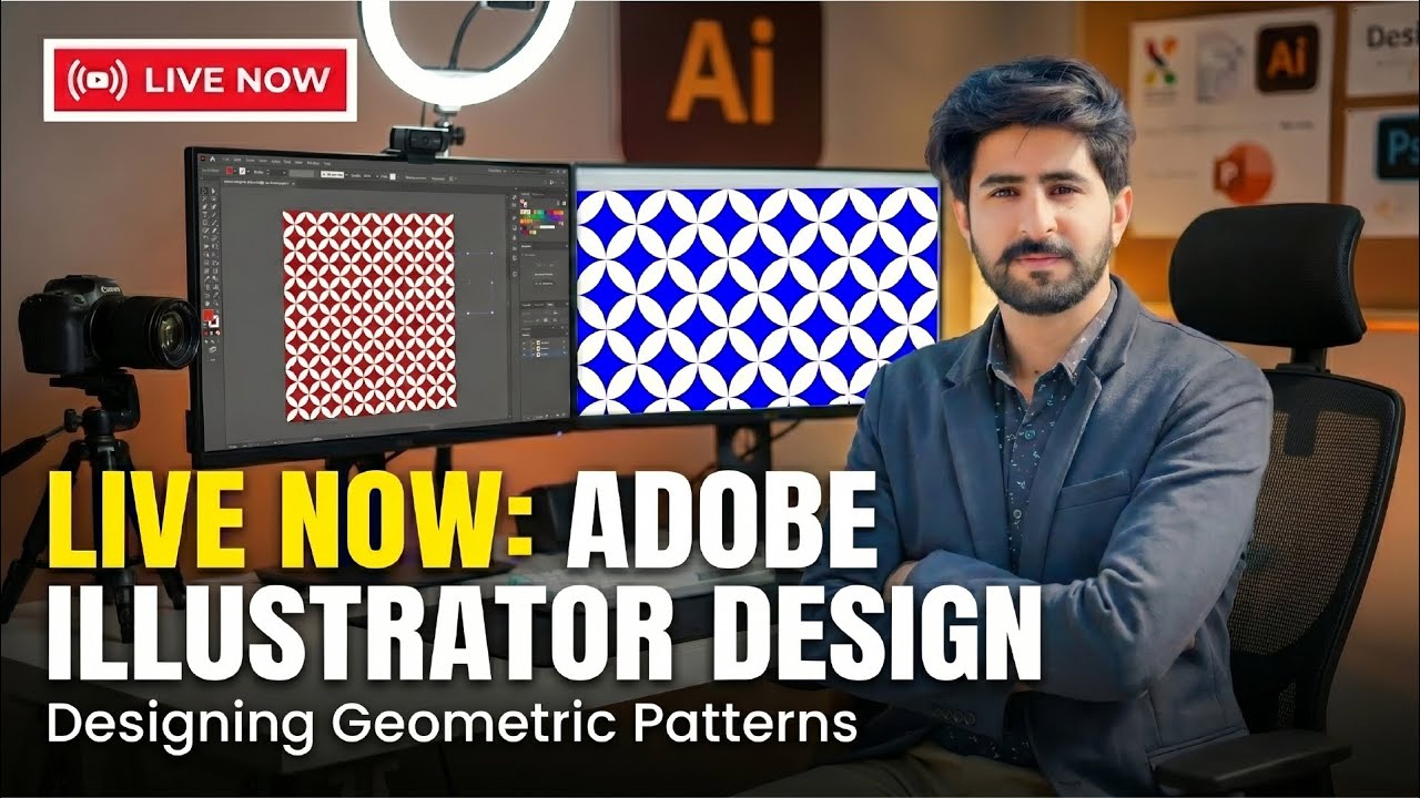 LIVE Adobe Illustrator Design Tutorial | Geometric Pattern Design