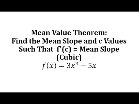 Mean Value Theorem: Find the Mean Slope and c Values Such That f'(c) = Mean Slope (Cubic)