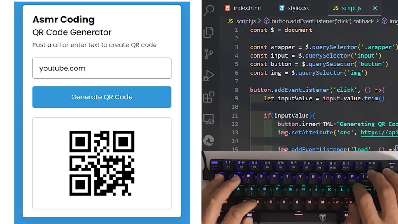 ASMR :-HTML CSS JS QR Code generator- No Talking