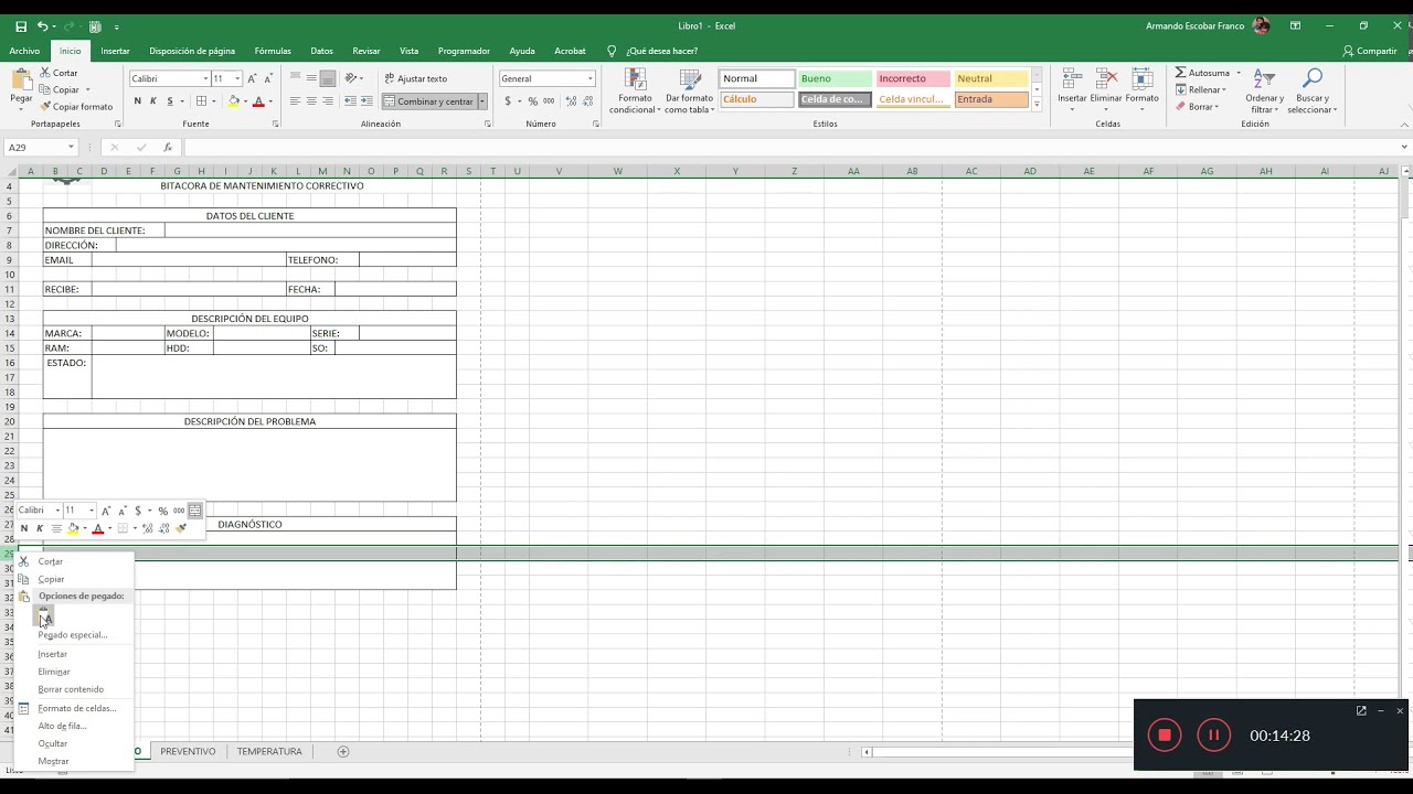 Bitácoras en Excel