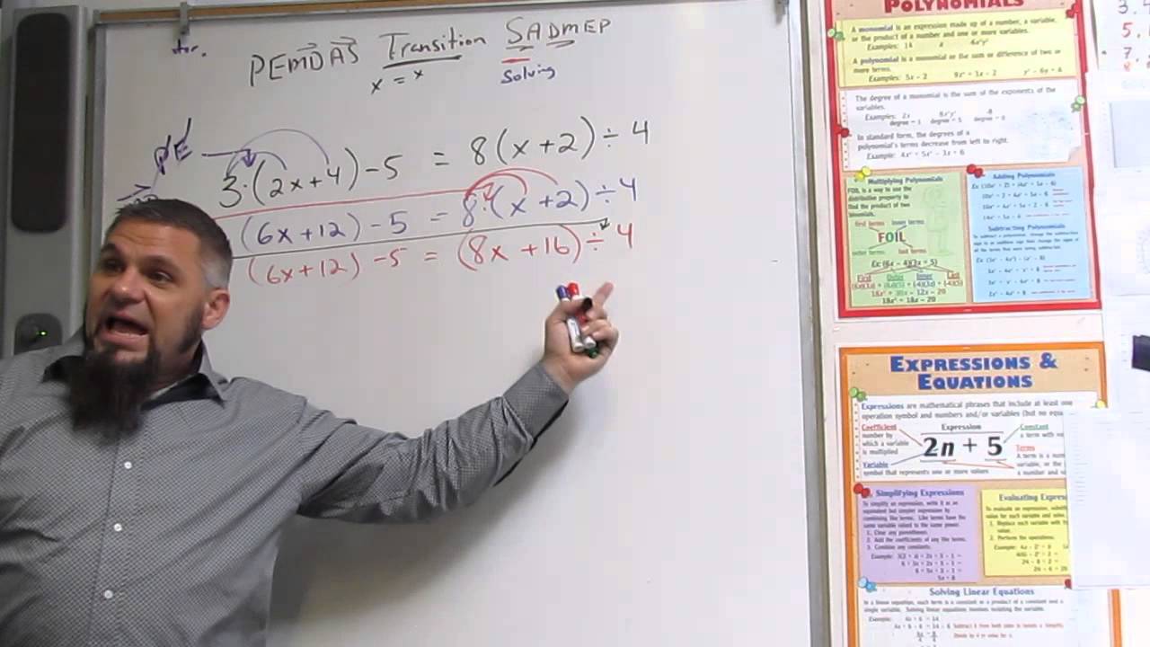 MTS Algebra 1 Part 2 Solving Equations using PEMDAS Transition SADMEP Ch1 Alg1