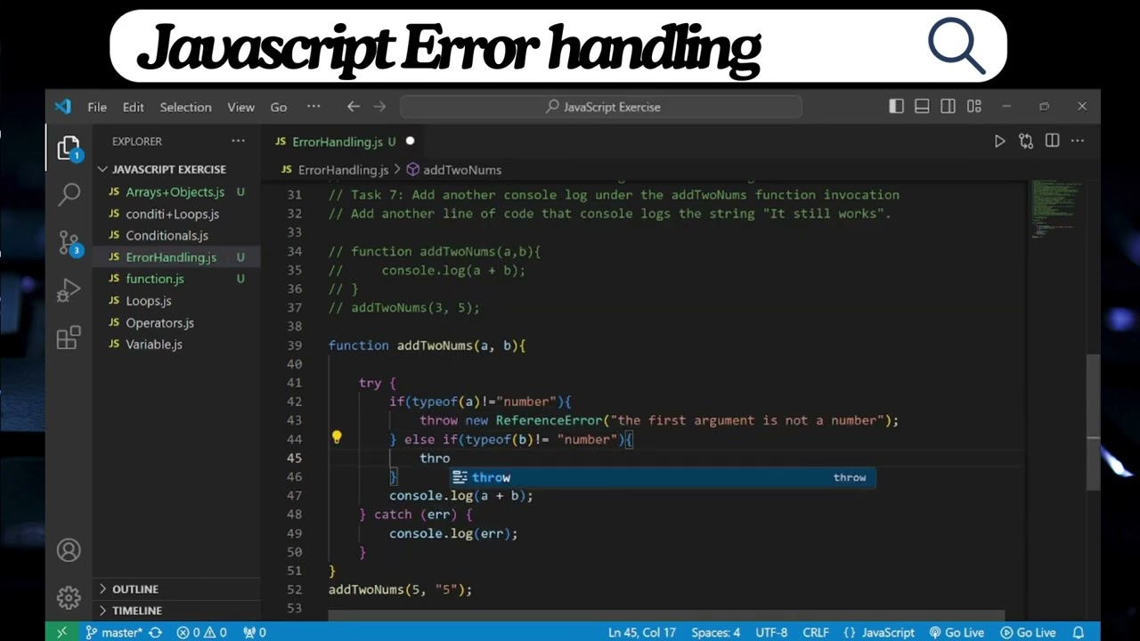 ErrorHandling|coursera| Programming with JavaScript| JavaScript Exercises|