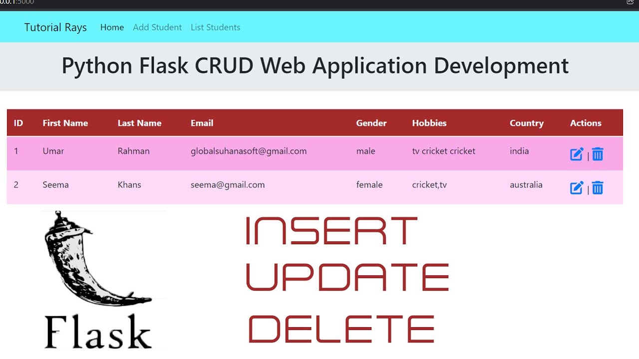 Flask CRUD Operation  |  Python Flask Insert Update Delete  |  FLASK with Radio Buttons and checkbox