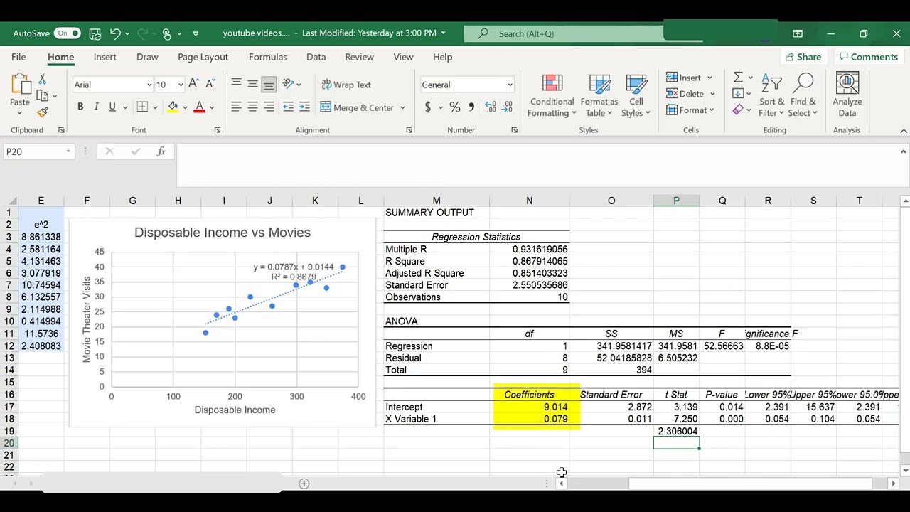 Excel: Standard Errors in Linear Regression