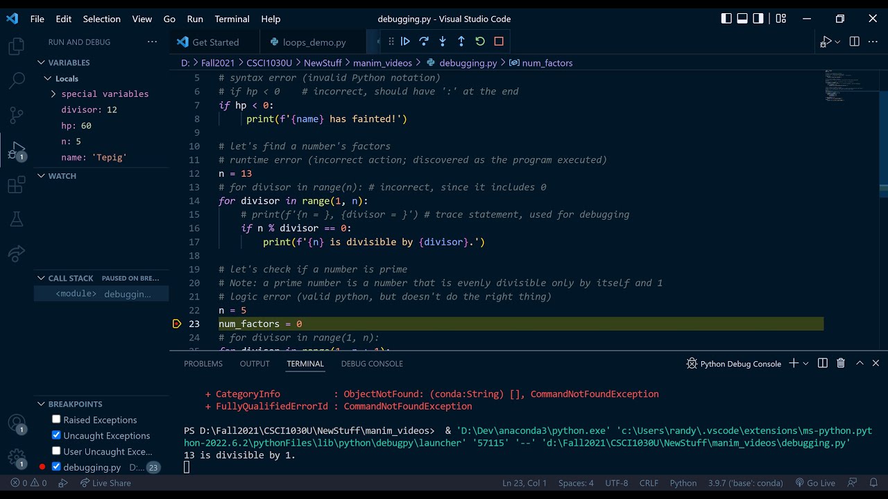 Introductory Python Programming - 02d - Debugging (Demo)