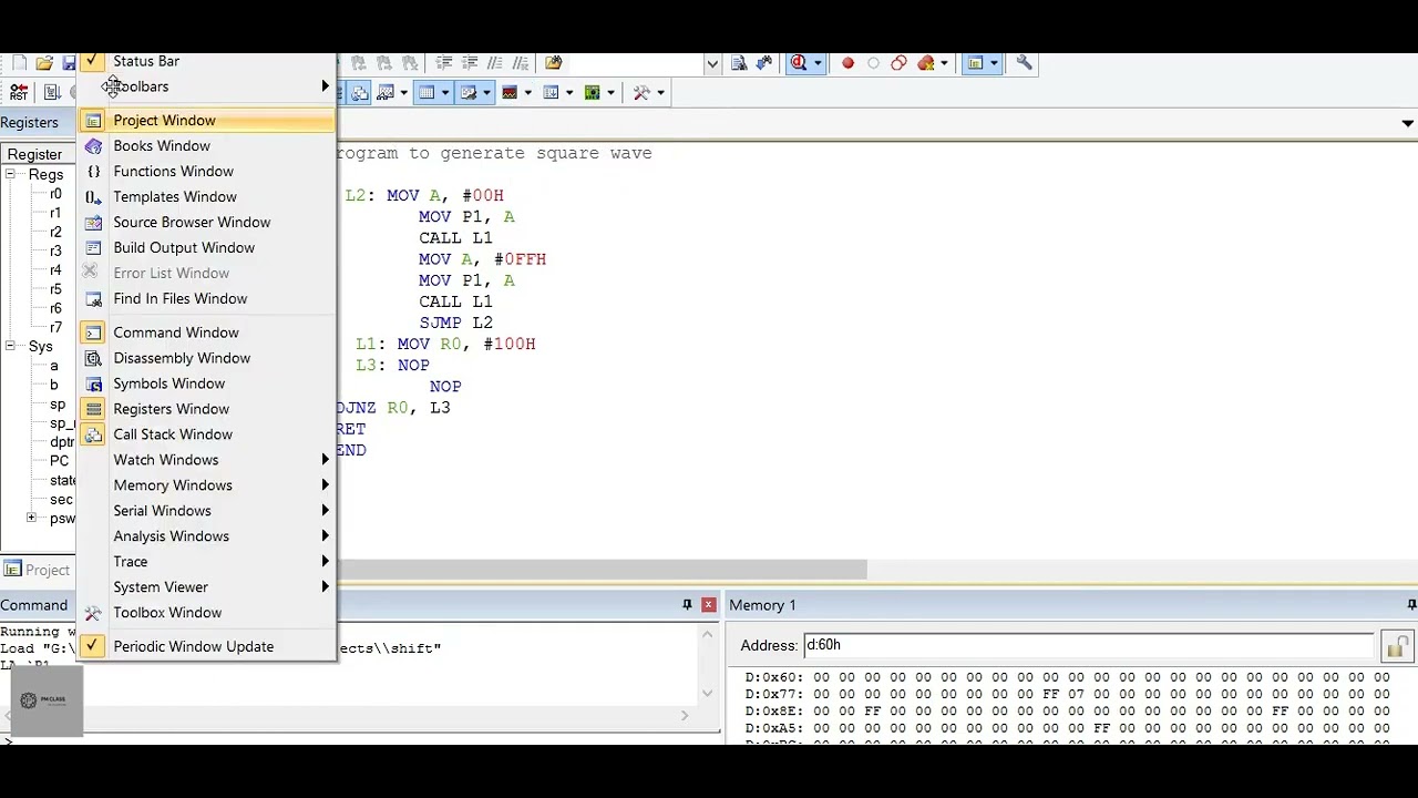 Program for square wave generation using Keil µVision5 C51(8051 micro-controller)