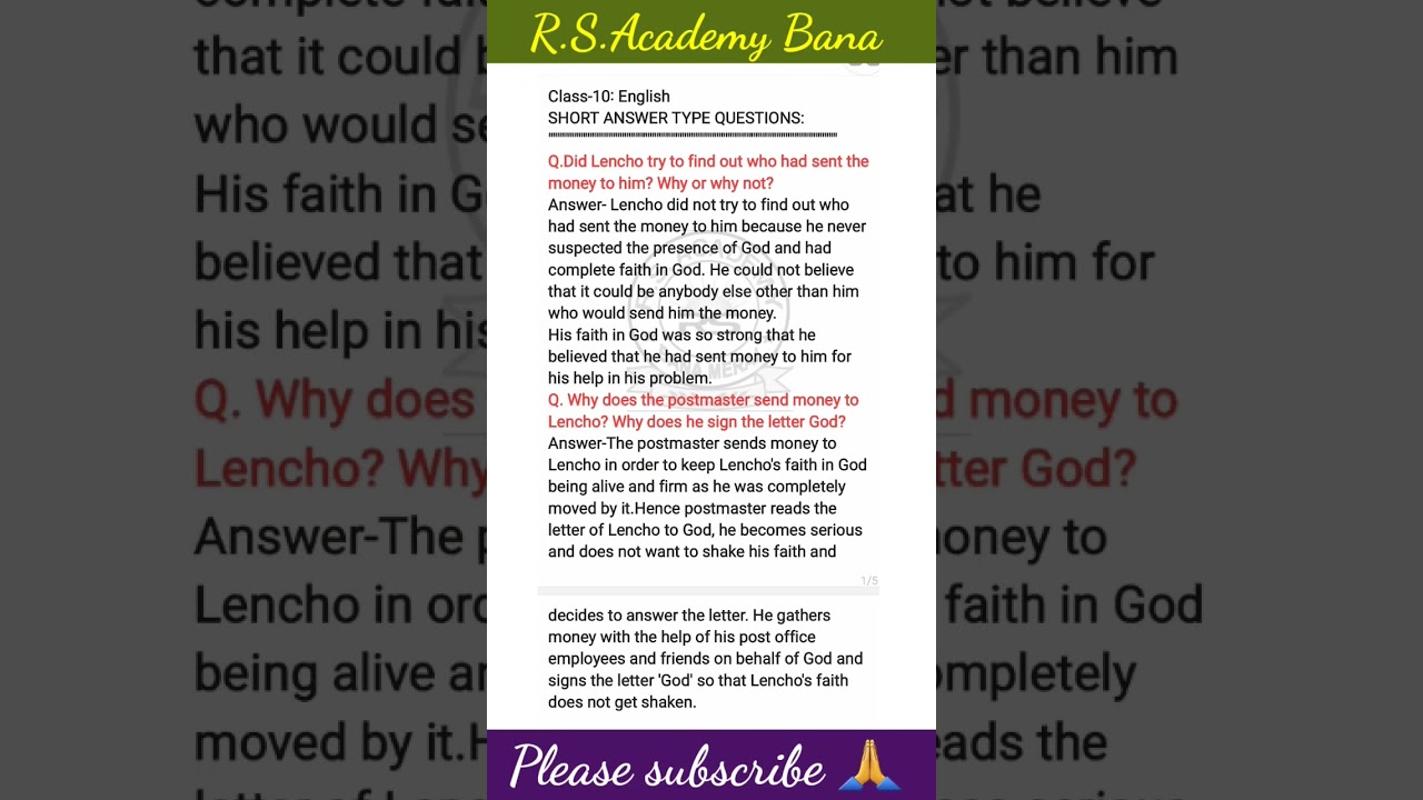 A Letter to God | Chapter 1| NCERT English First Flight | Class-10th | Short answer type question