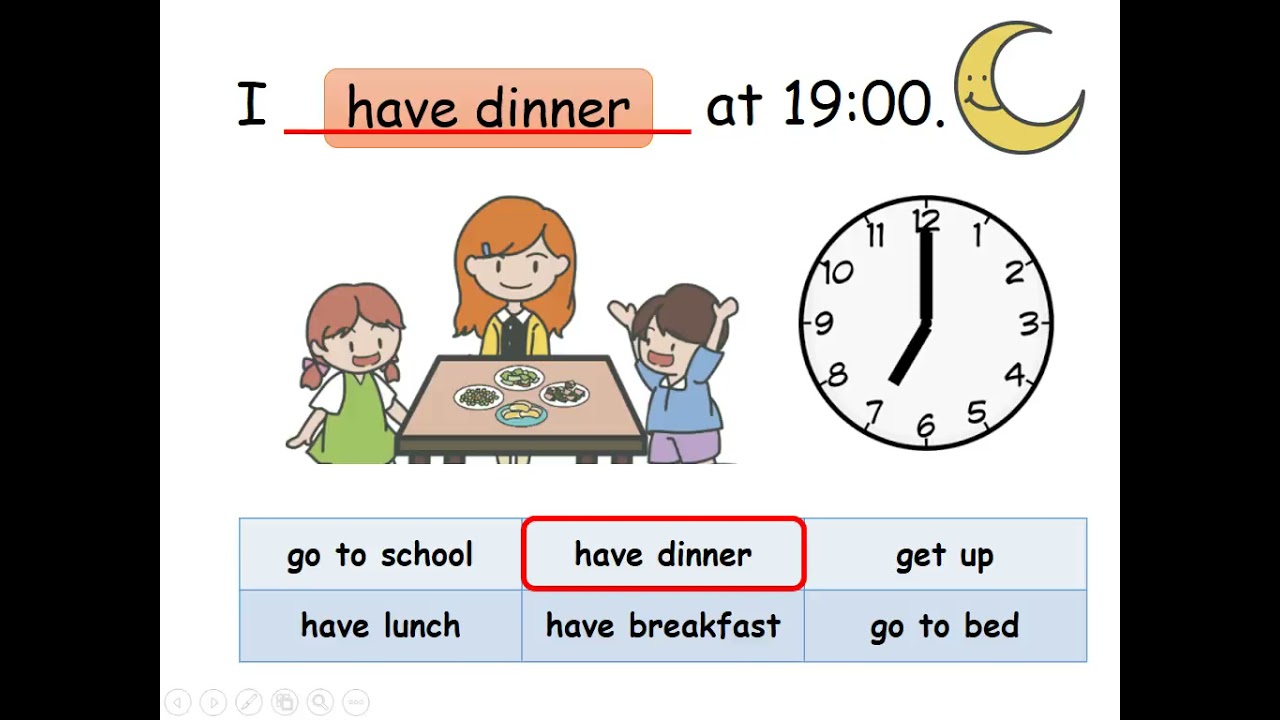 單字活用：Daily Routines - go to school, go to bed, get up, have dinner ...