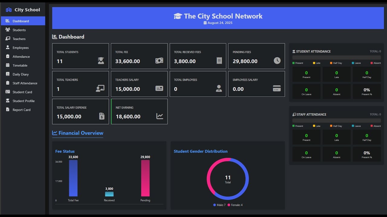 School Management System (Full Stack) using Html, CSS, JS, PHP, MySql