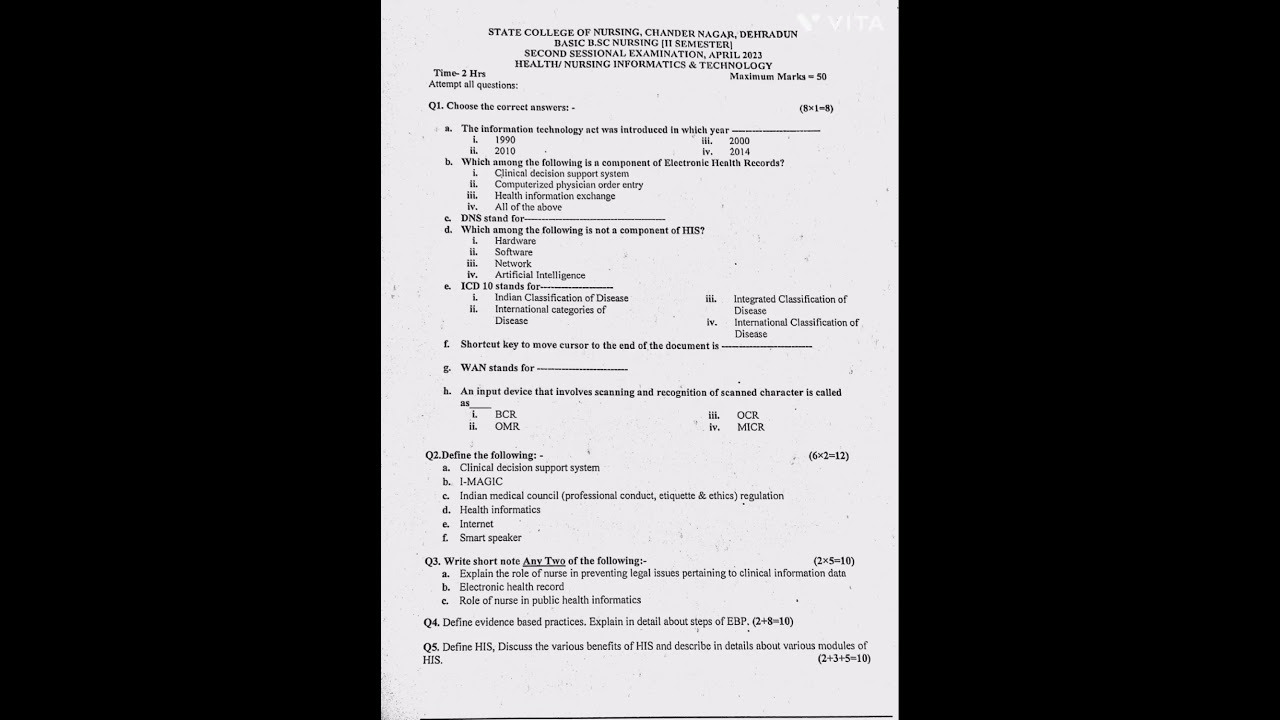 Health/ Nursing Informatics and Technology paper #computer#bsc nursing #trending #youtube