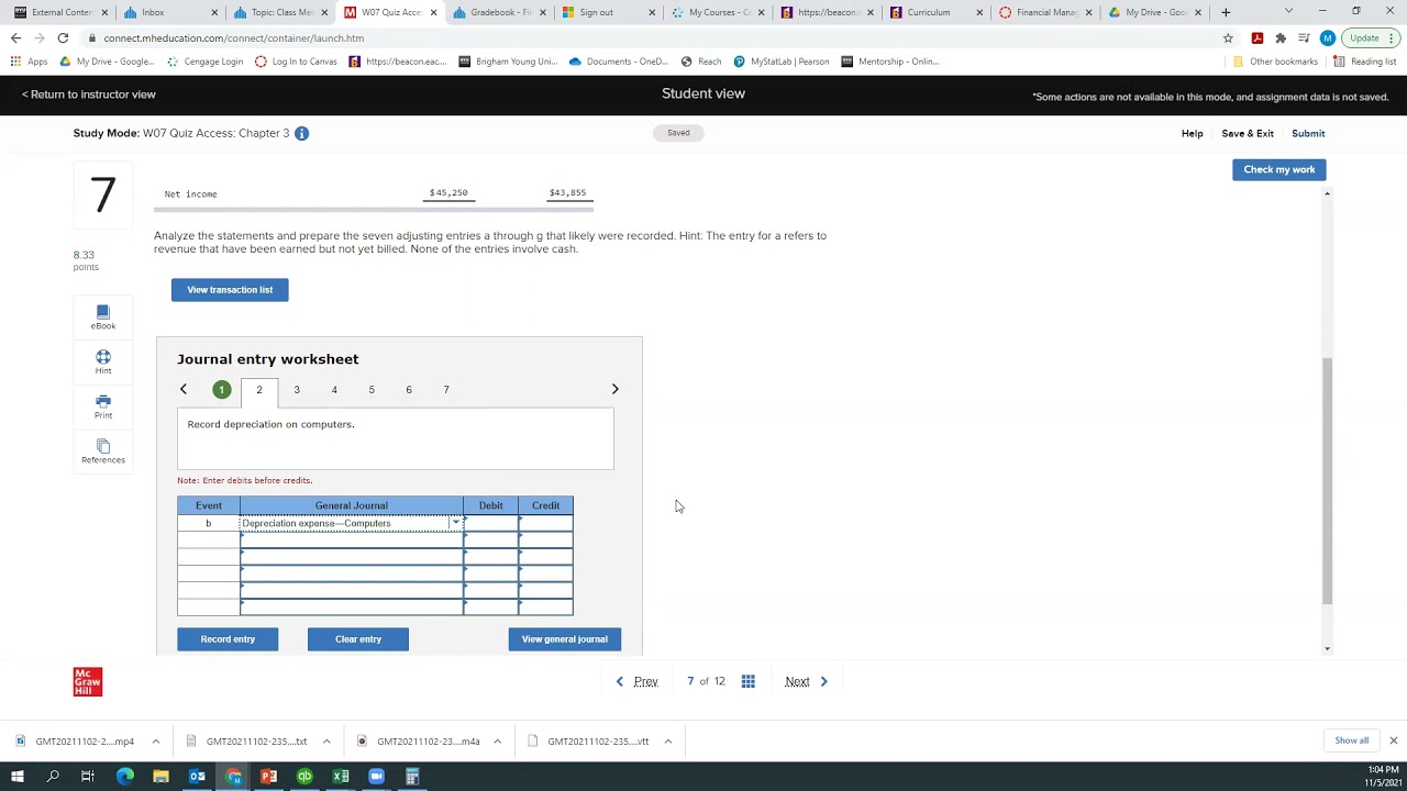 ACCTG 201 W07 Quiz Access Chapter 3 Problem 7