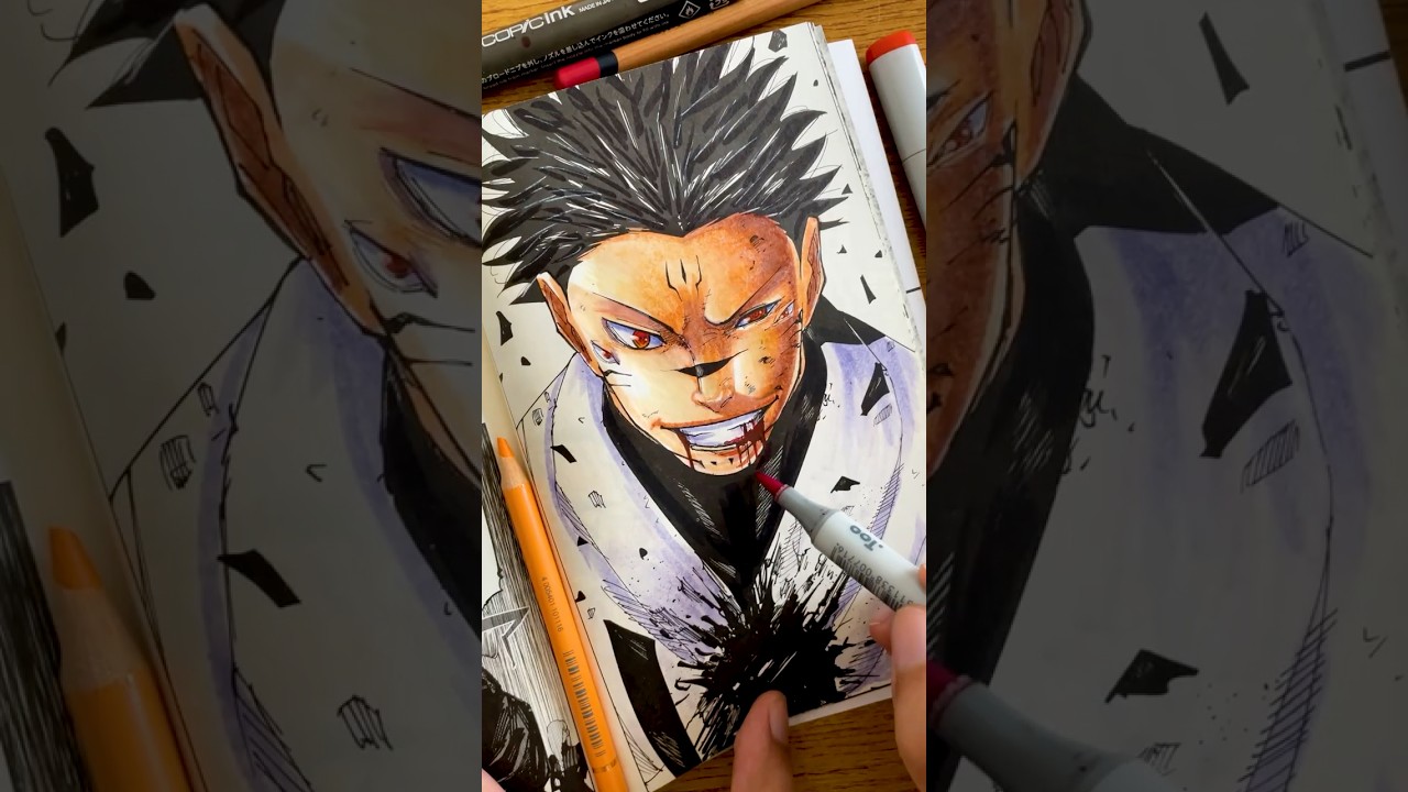 Coloring my Jujutsu Kaisen manga 🔥💀 Sukuna and Mahoraga vs Gojo #art #shorts #manga #jujutsukaisen
