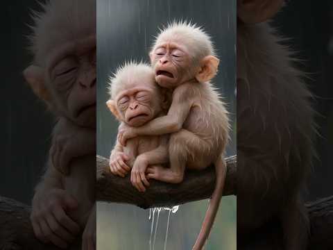 🐒 Poor Baby Monkey Crying in the Rain – Heartbreaking Moment 💔