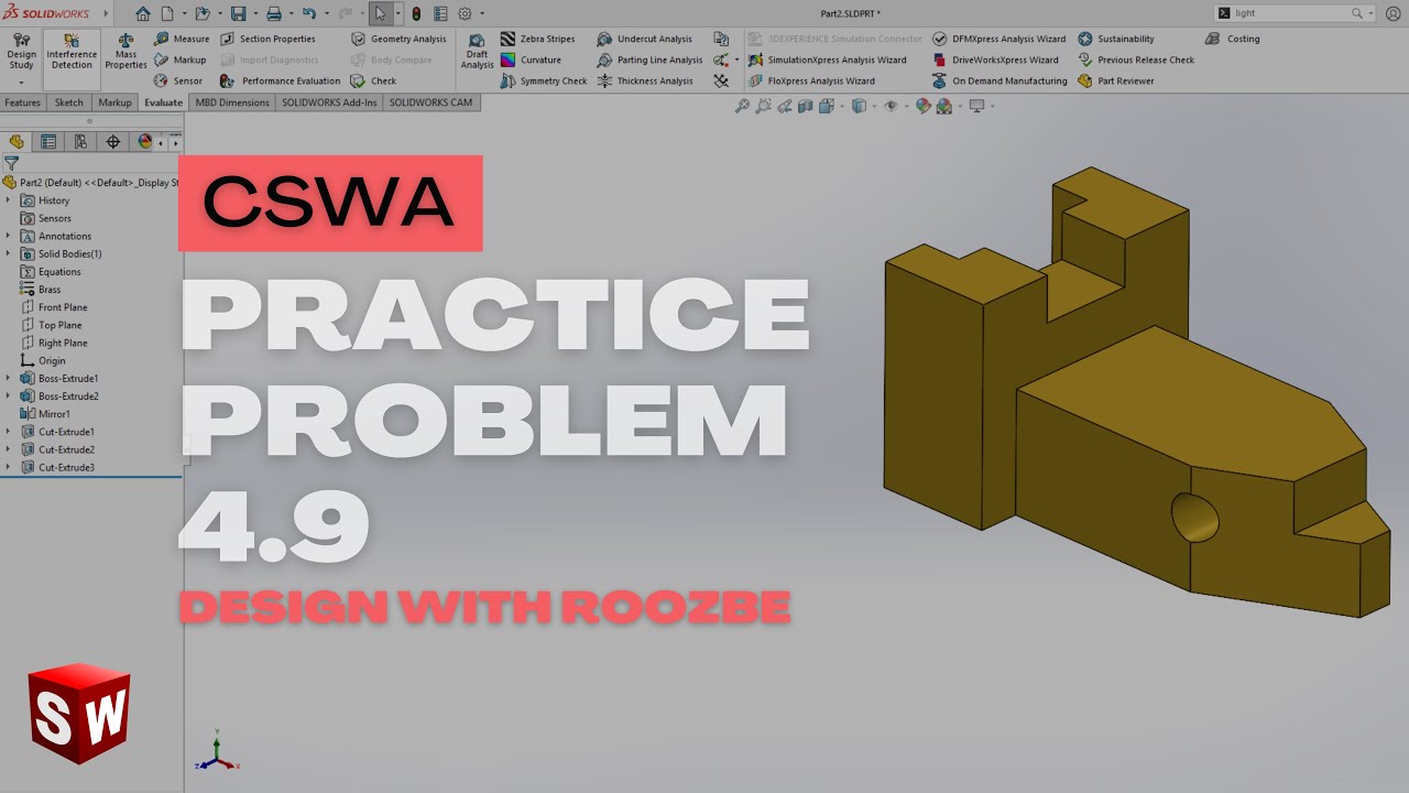 CSWA Practice Problem 4.9 Solution | SolidWorks Exam Guide