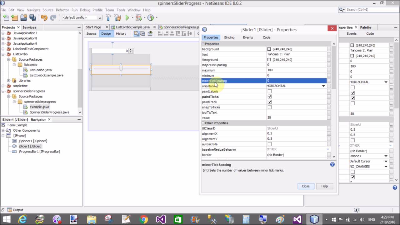 Spinnes, Sliders and Progress bar in Swing Java