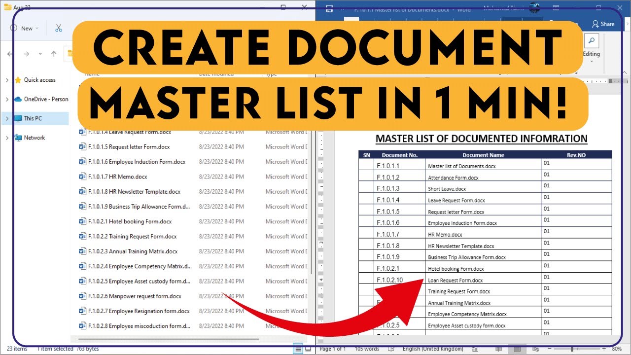 Creating Document Master List in 1 Minute!!! An easy way to create Document Name List