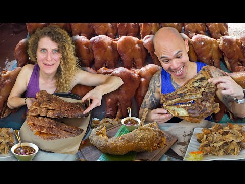 INSANE Street Food in Quezon City Philippines - CRISPY PATA & ULO PIG HEAD + FILIPINO FOOD IN MANILA
