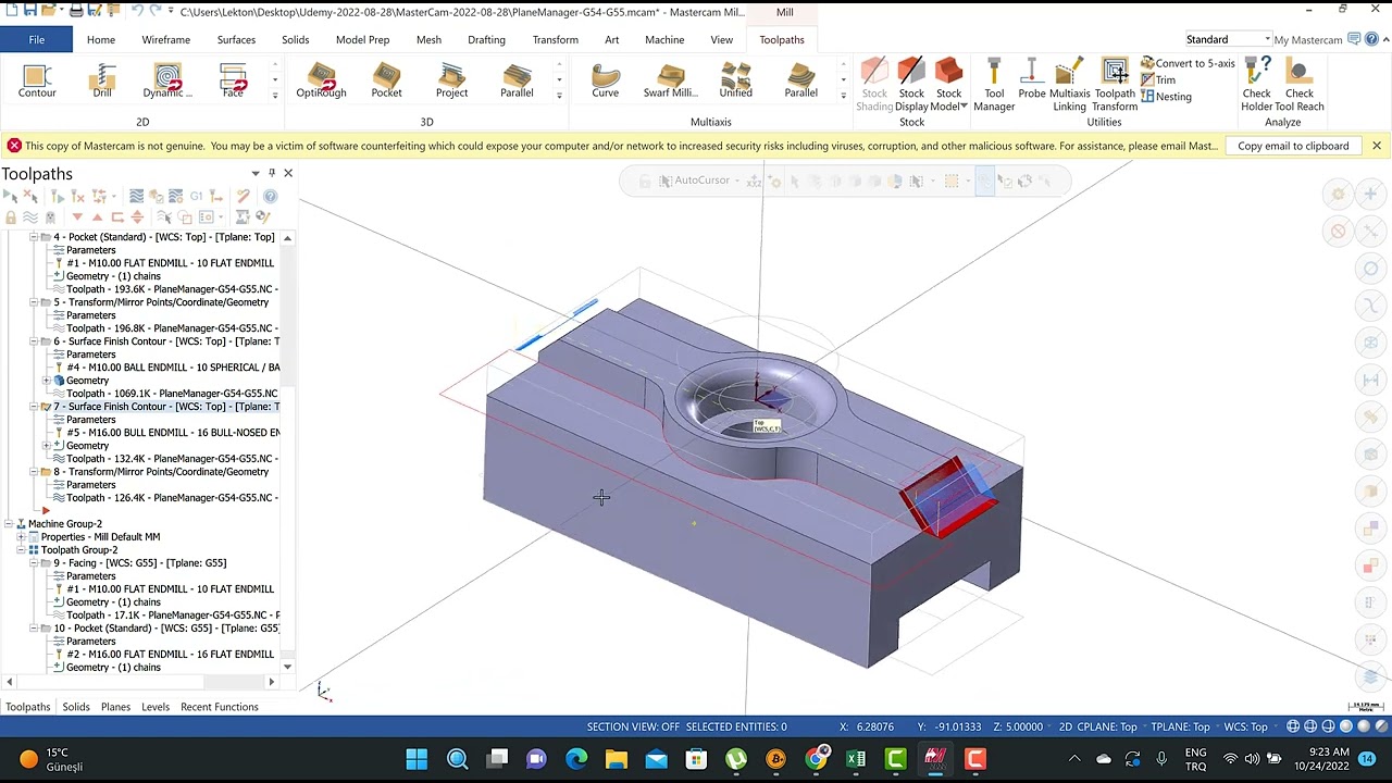 MasterCam Transform Toolpath Mirror
