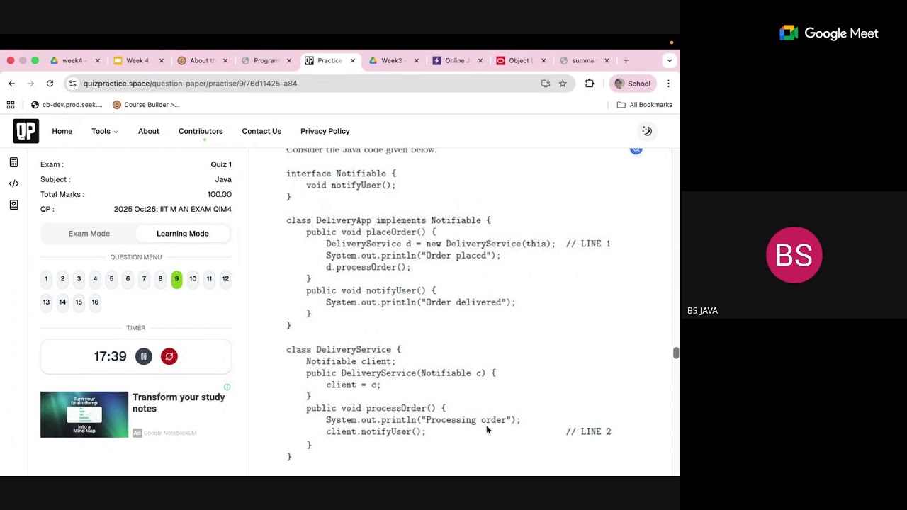 Quiz1 Revision Session -JAVA