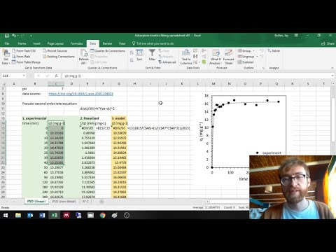 How to fit adsorption kinetic models using Microsoft Excel