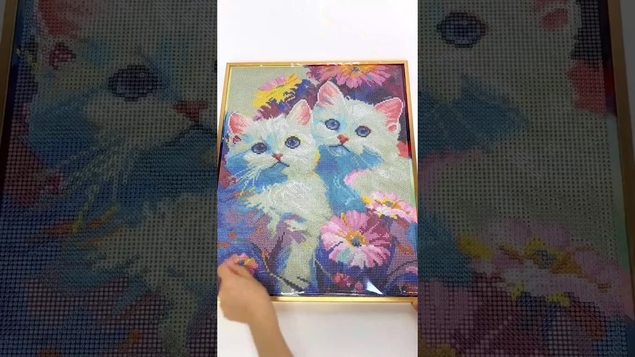 Two cute cats diy full drill diamond painting #youtubeshorts #kitten #catlover #art #fypシツ