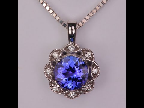 14K White Gold Round Brilliant Tanzanite And Diamond Pendant .96cts