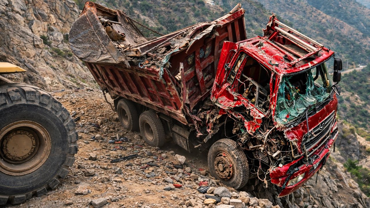 Terrifying Mountain Road Crash – Two Trucks Collide After Brake Failure
