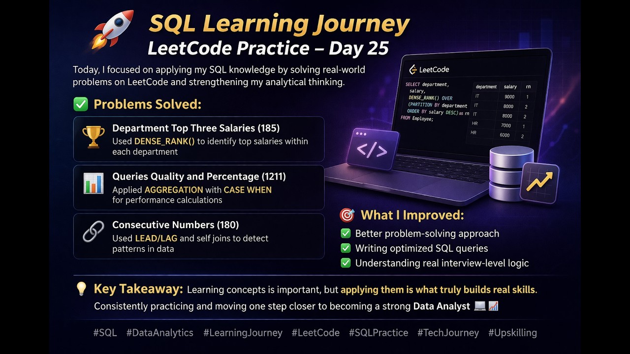 SQL Learning Journey –  Day 25 Solving Real LeetCode SQL Problems 🚀