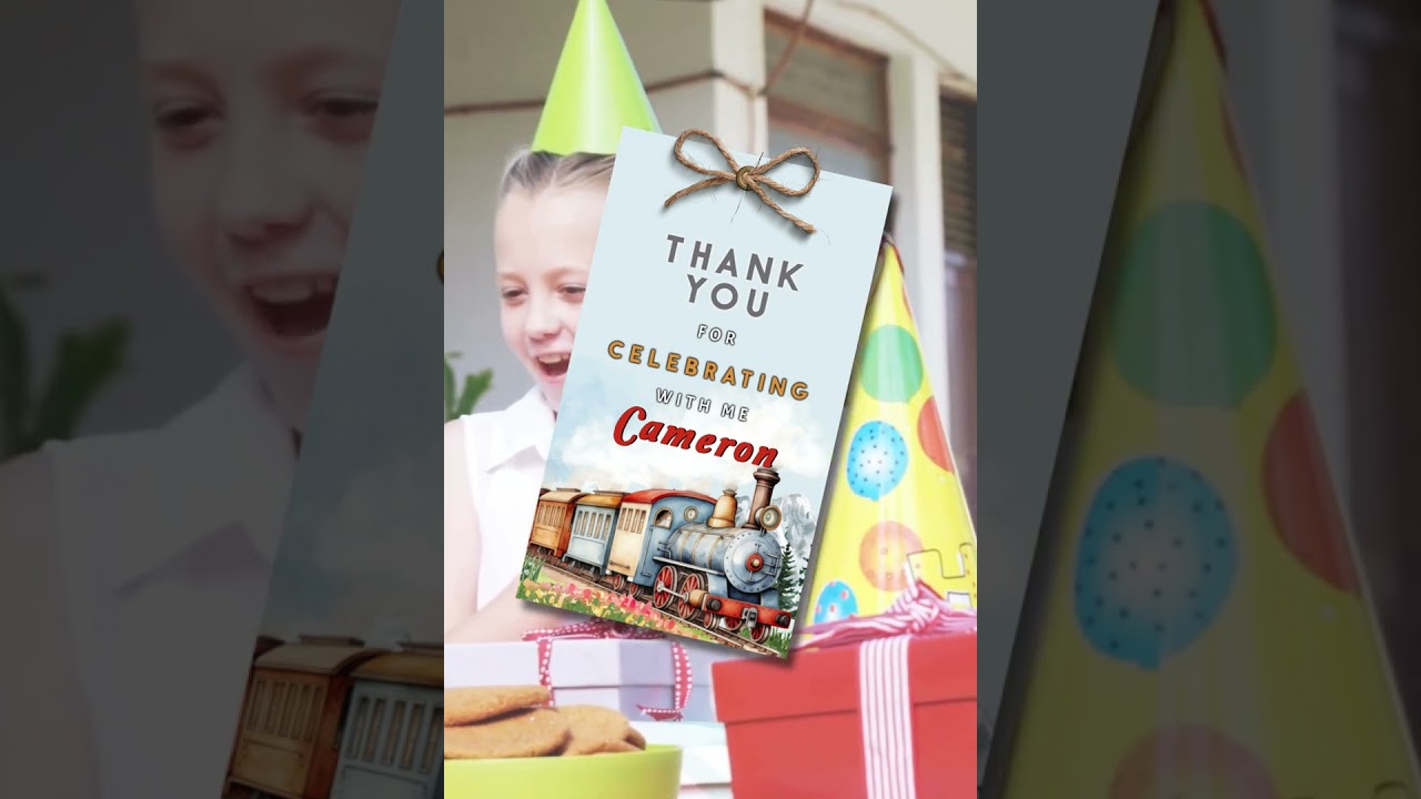 Editable Train All Aboard Birthday Thank You Tags, Thank You Sticker Template, Gift Tag Favor Tags