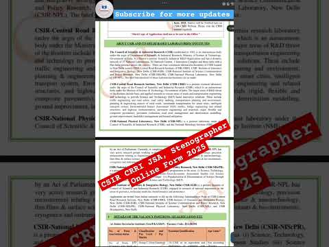 CSIR CRRI JSA, Stenographer Online Form 2025 🔥🔥l #csir #crri #stenographer #ytshorts #reels #exam