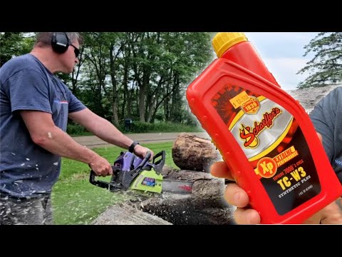 Cutting firewood with the Poulan 3750 and Schaeffer's oil