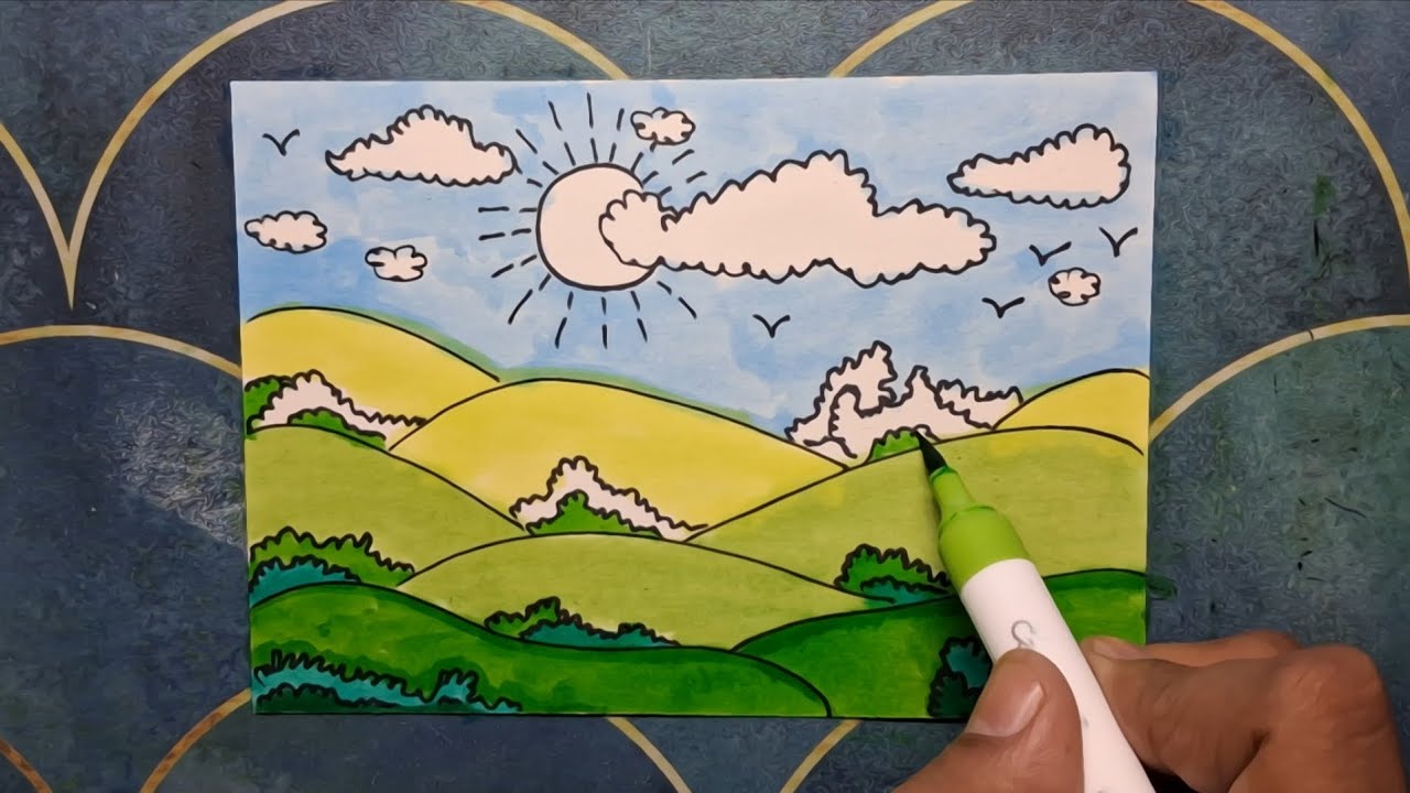 sunny  days drawing,  nature drawing,  easy nature drawing