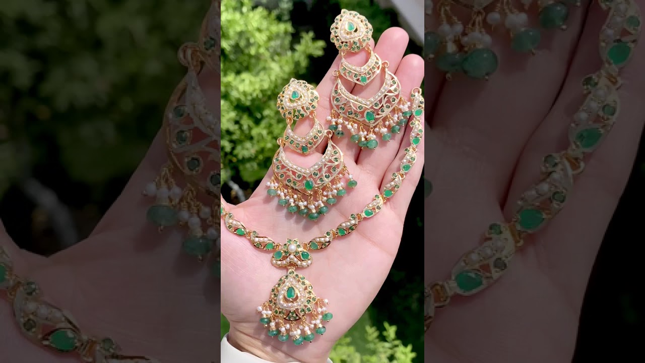 Gold Plated Emerald Green Necklace Set | Sterling Silver NS 520