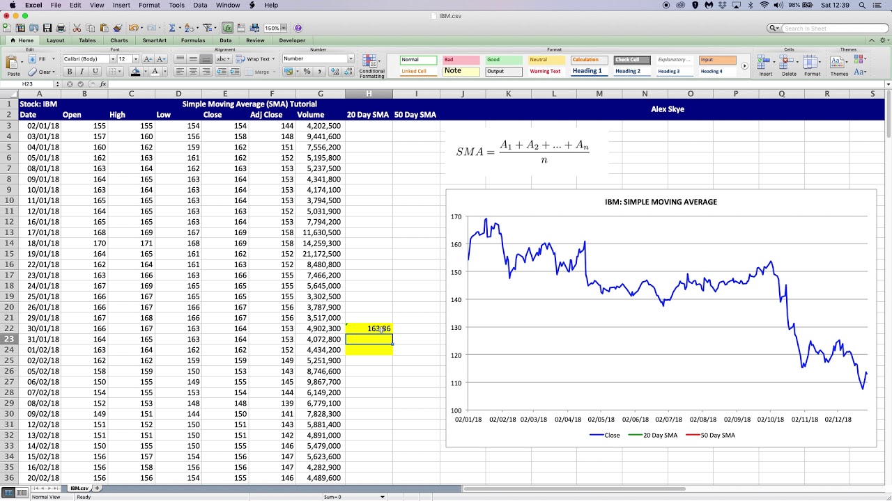 Calculating Simple Moving Averages (SMA) in excel - Tutorial