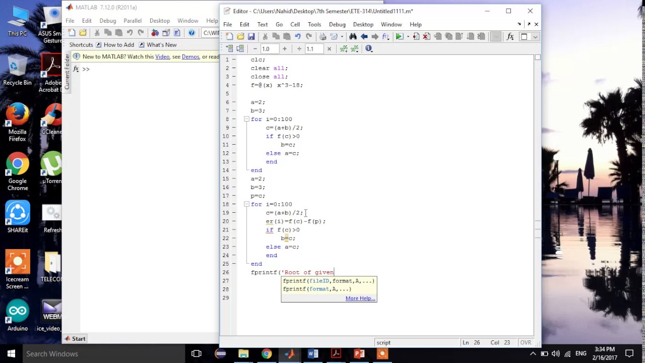 Bisection Method with Error Plot in Matlab Code