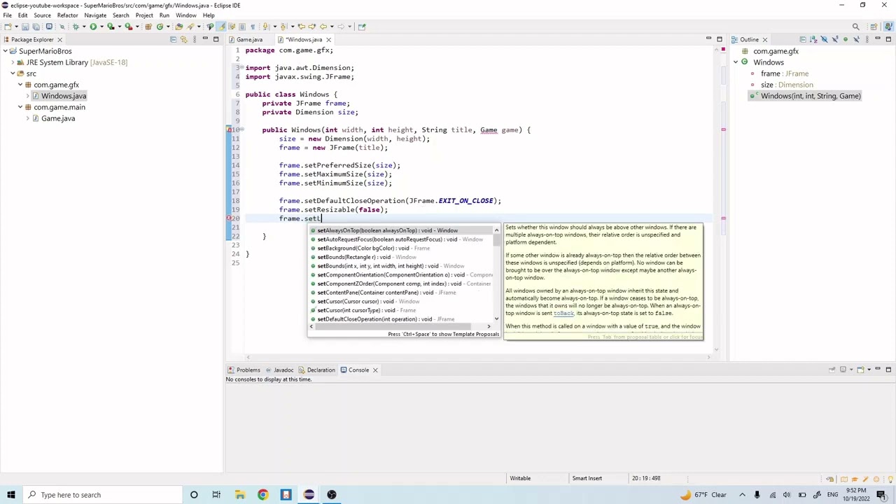 Java Game Programming #5 - Windows