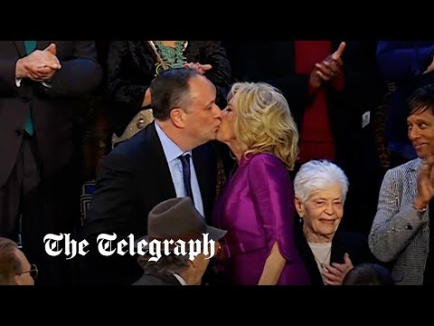 Moment Jill Biden kisses Kamala Harris' husband on the lips | State of the Union address