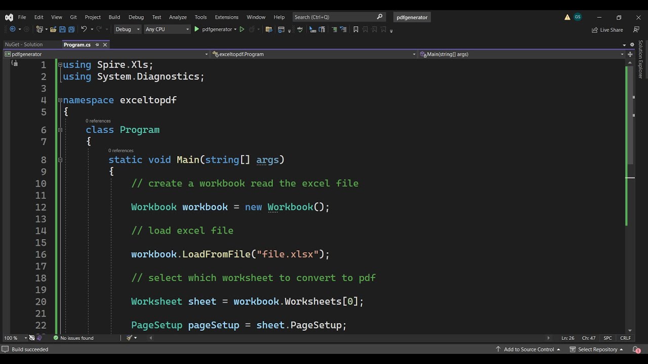 C# .NET  Project to Export Microsoft Excel Spreadsheet File to PDF Document Using Spire.XLS API