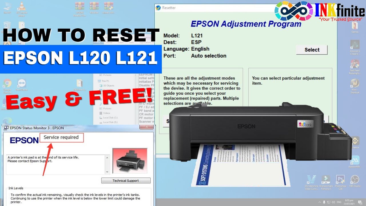 How to Reset EPSON L120 L121 Printer with Resetter | INKfinite