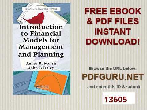 Introduction to Financial Models for Management and Planning Chapman & Hall CRC Finance