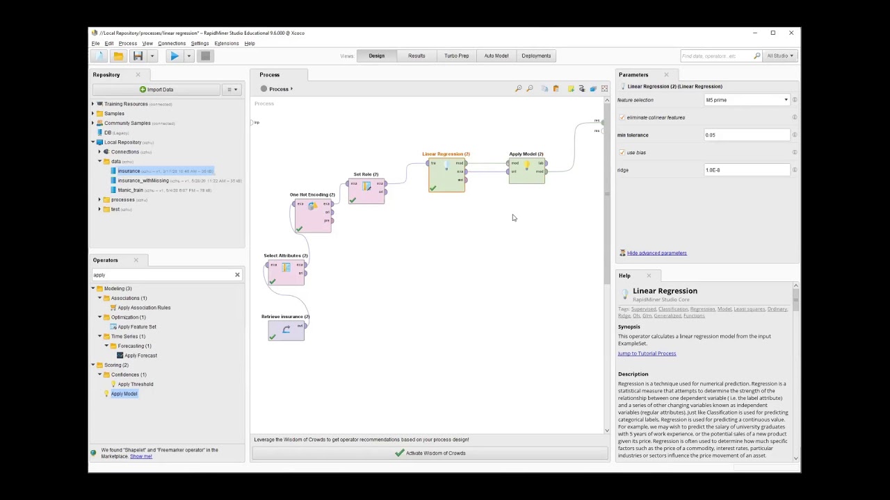 RapidMiner Model Tutorial - Linear Regression