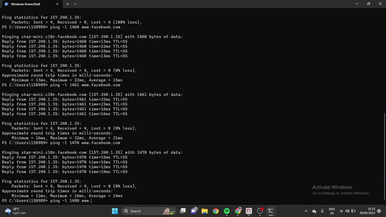 Ping command and sending packets