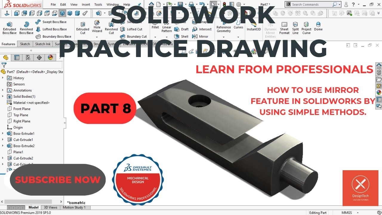 SOLIDWORKS | Tutorial For Beginners | Mirror Feature With Simple Method | Part 8