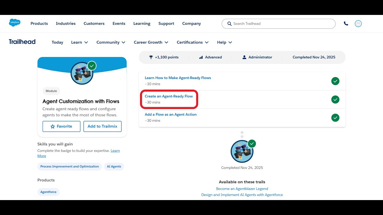 Create an Agent-Ready Flow | Agent Customization with Flows | Trailhead | Salesforce | Internship