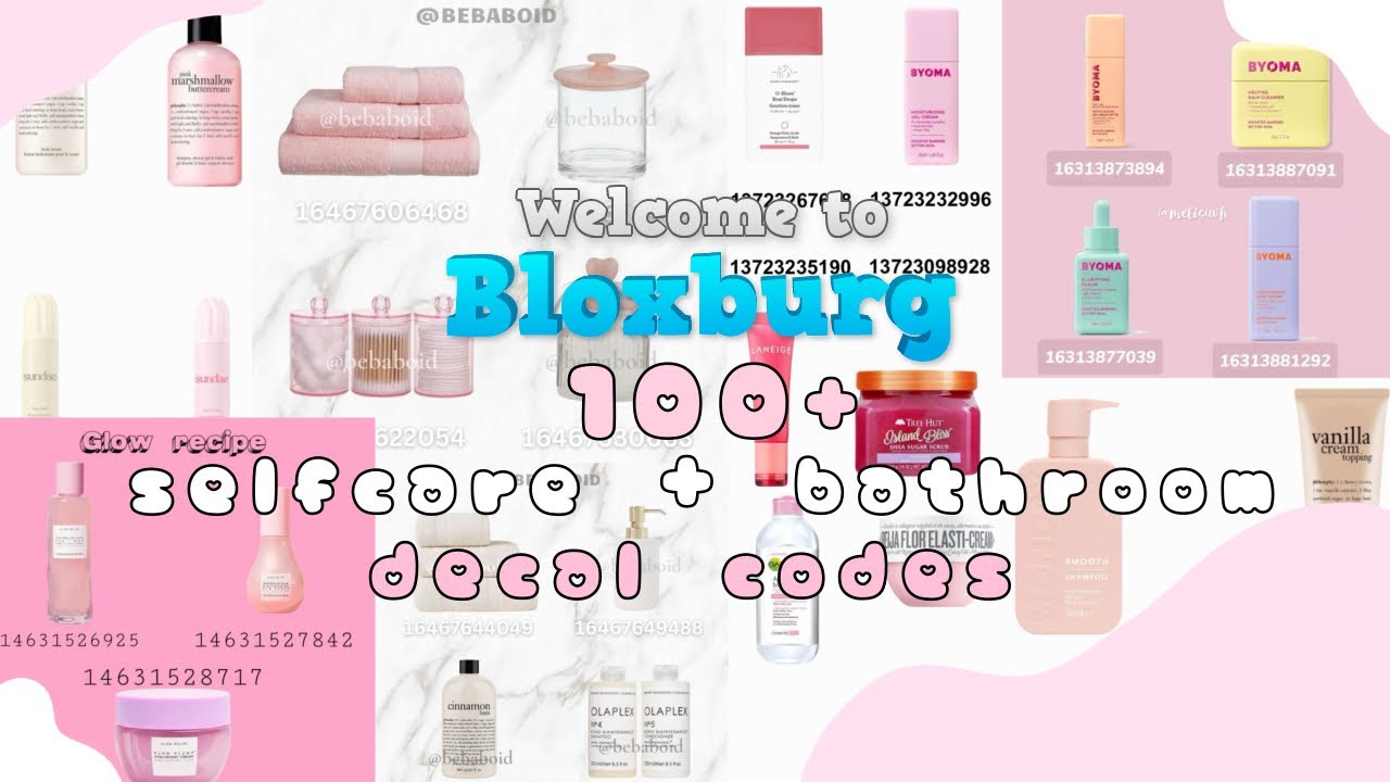 100+ Bloxburg skincare, selfcare, and bathroom 🫧 decal codes