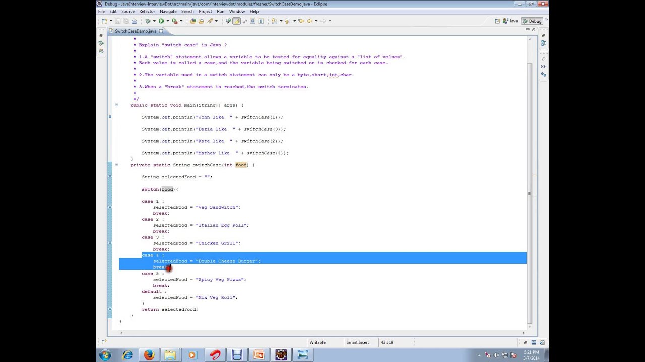 What is switch case in Java Eclipse Demo