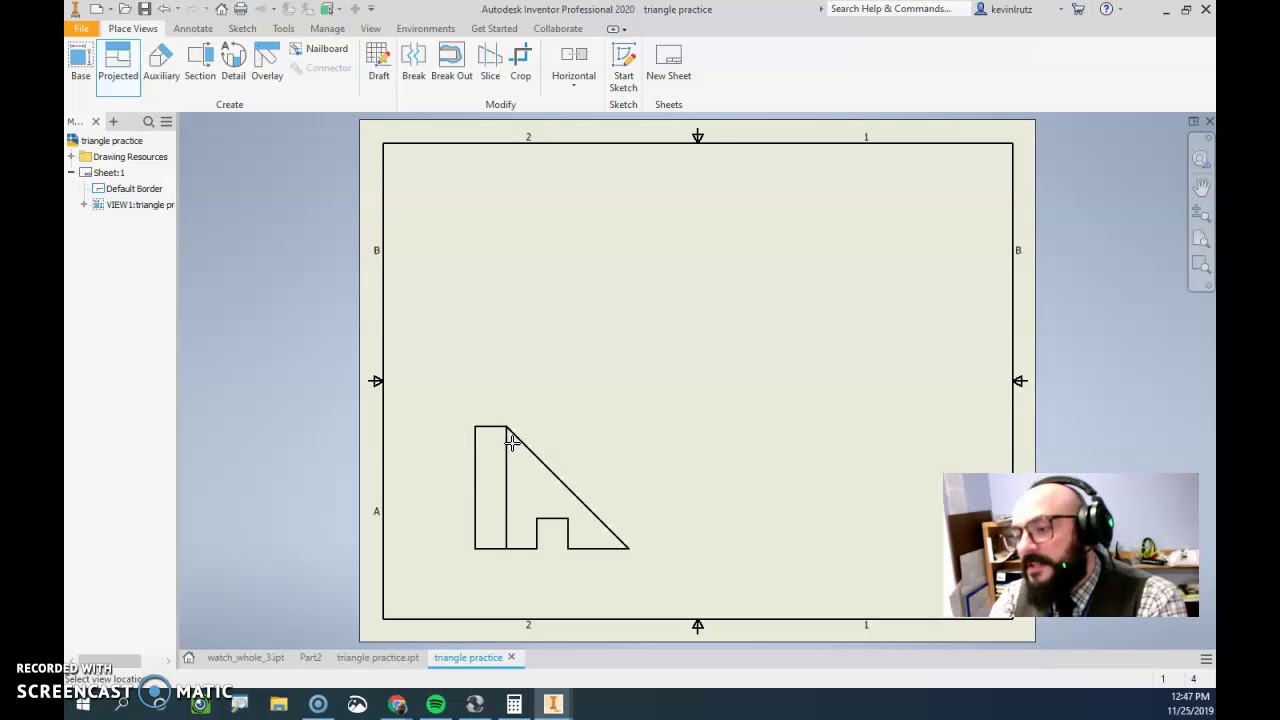Triangle orthographic drawing