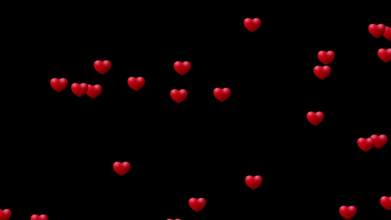 Red Love Hearts Particles Black Screen Overlay.
